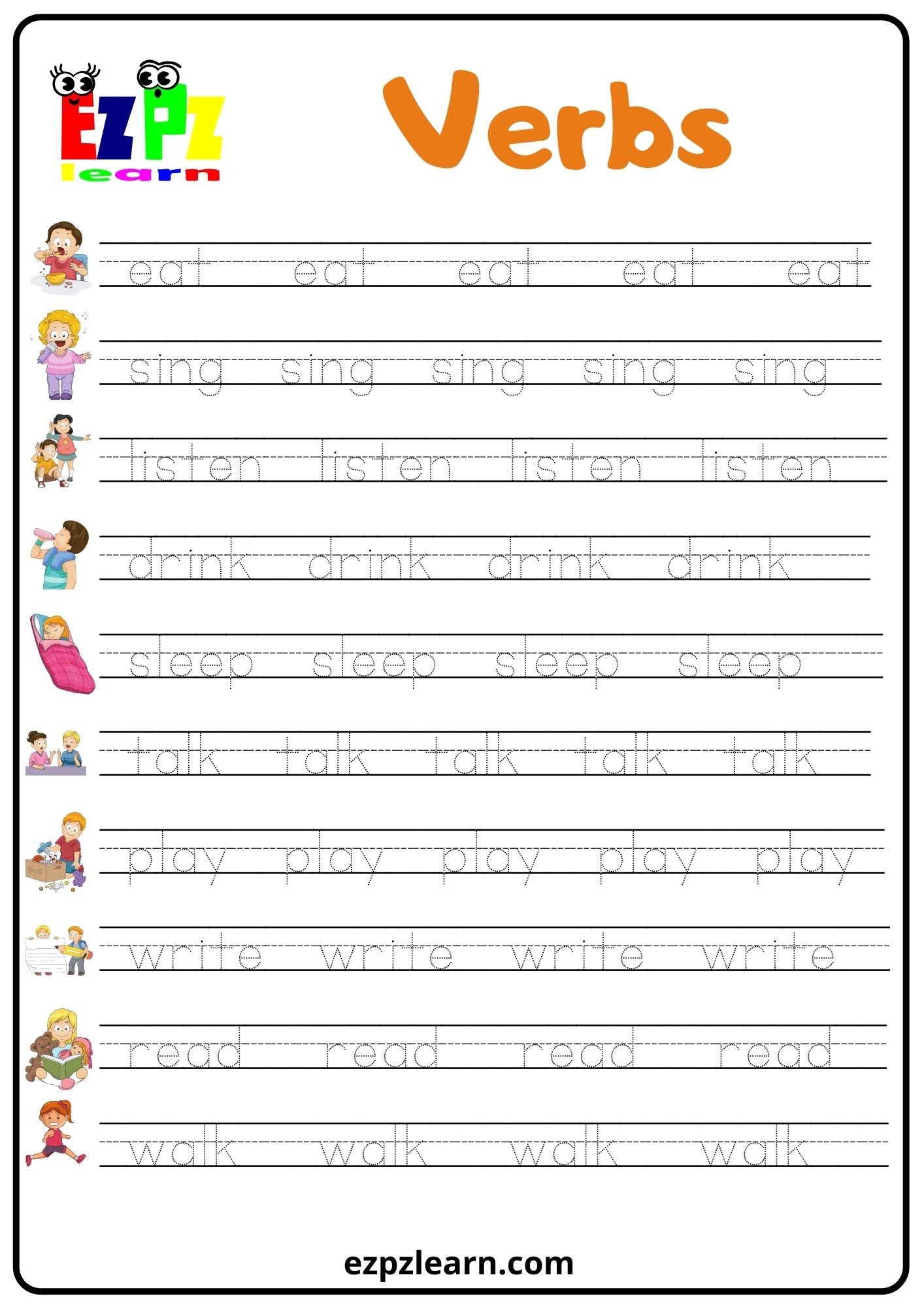 Action Verbs Ezpzlearn